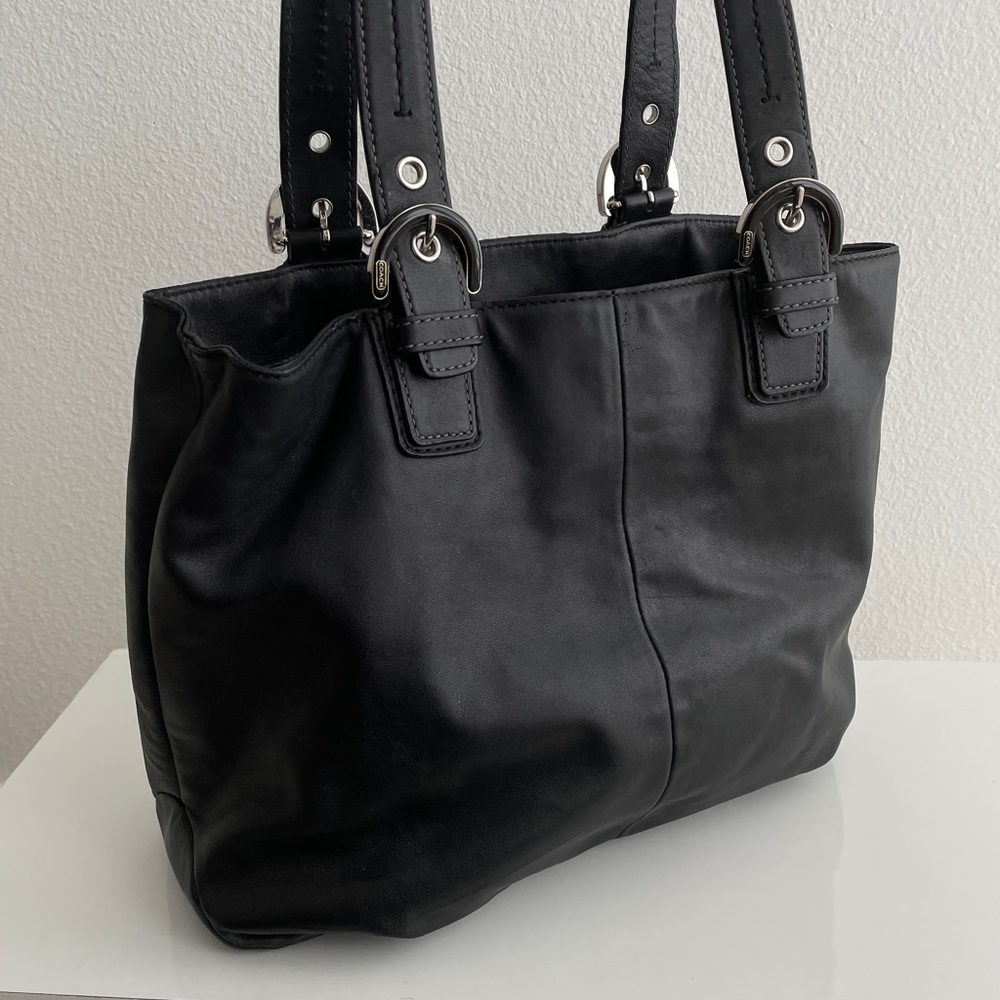 Vintage Coach North South Soho Black Leather Hobo Bag - Gem